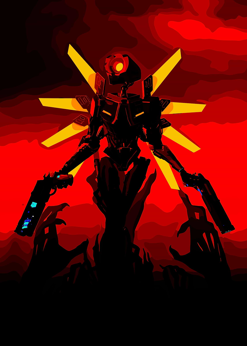 'Robot Gunslinger in Red Landscape' Poster, picture, metal print, paint ...