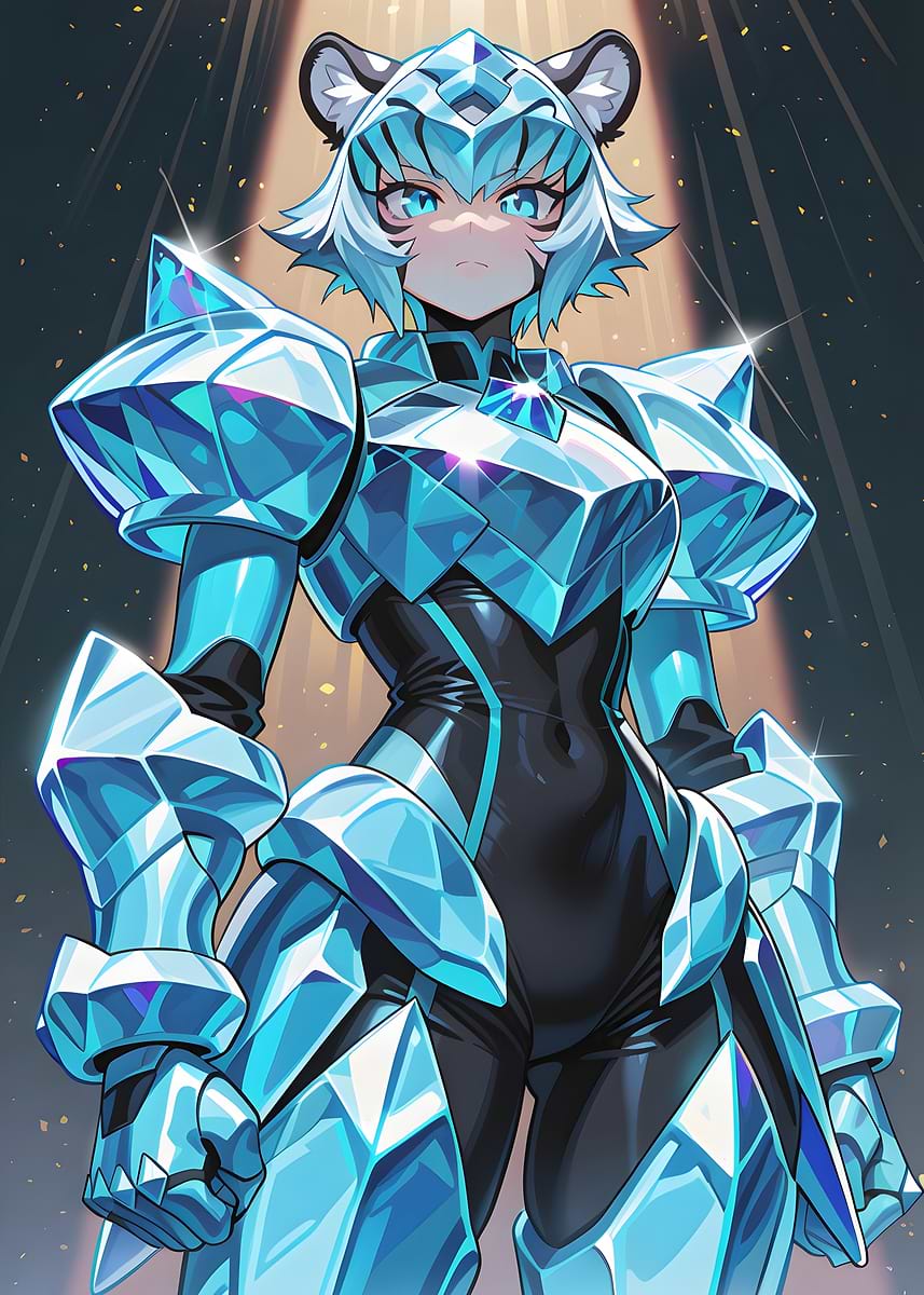 'Anime Tiger Girl in Crystal Armor' Poster, picture, metal print, paint ...