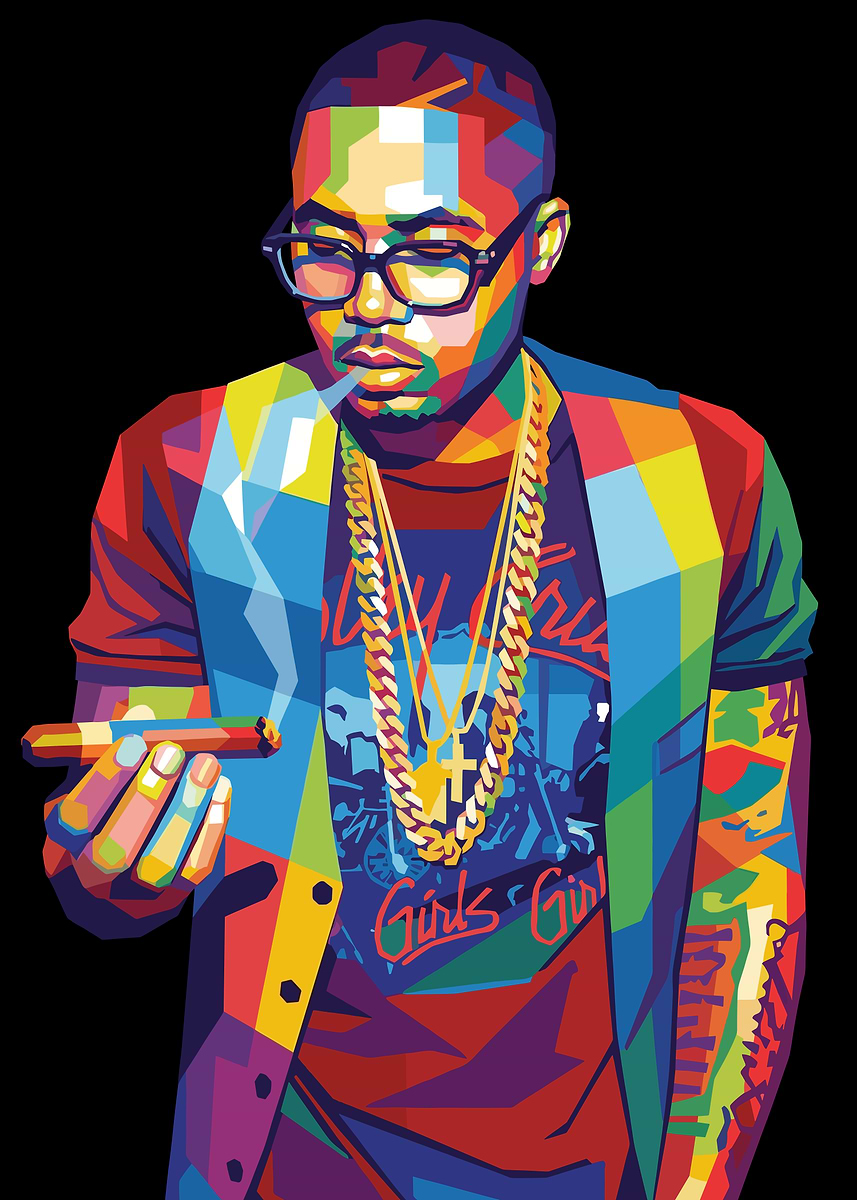 'Nas colorful portrait with cigar' Poster, picture, metal print, paint ...