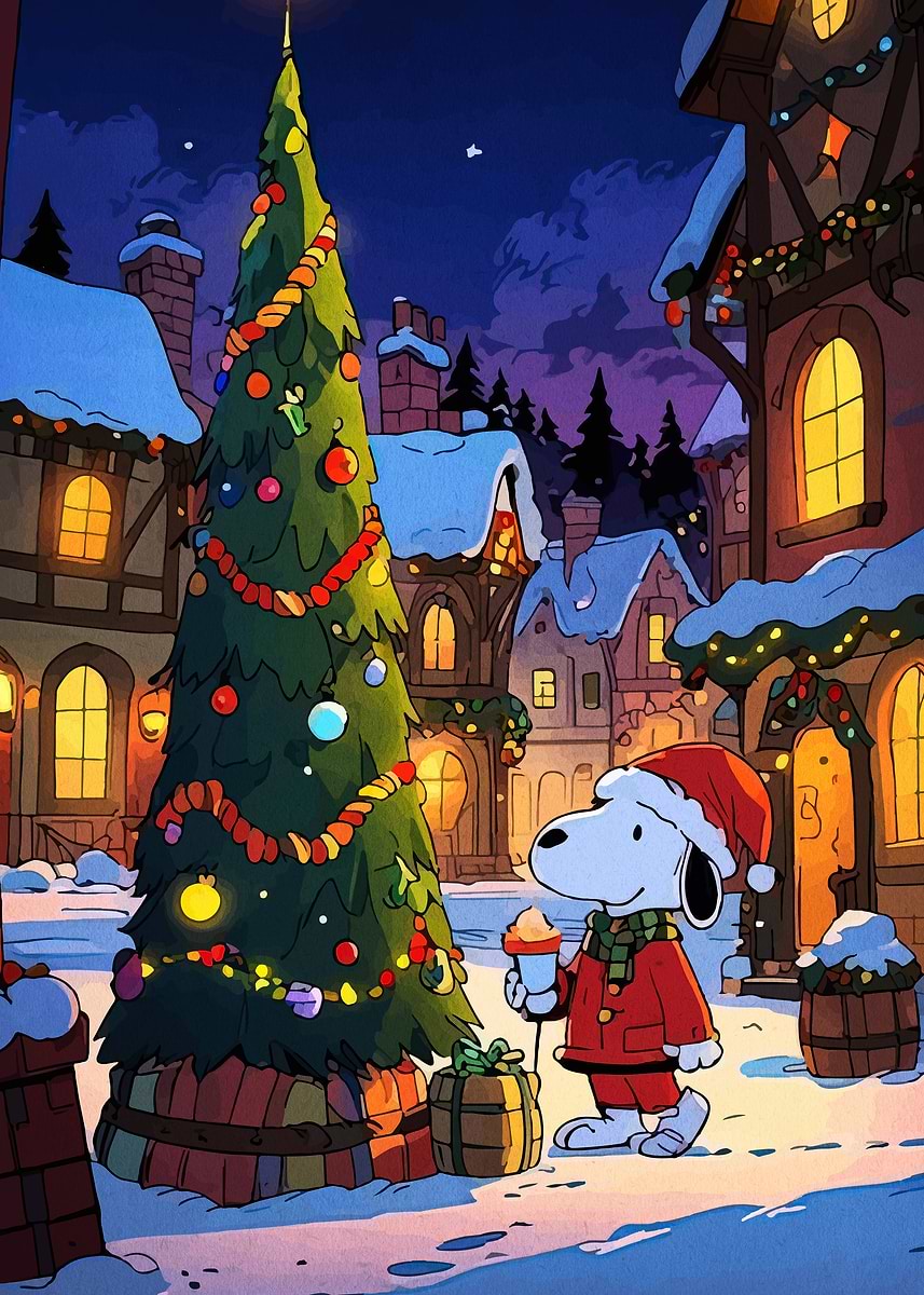 'Snoopy Christmas in a Snowy Village' Poster, picture, metal print ...