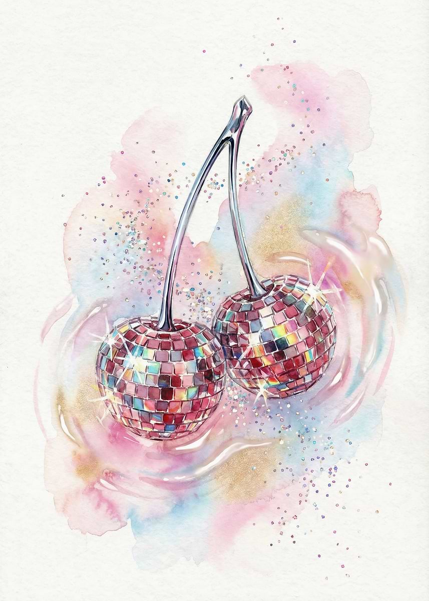 'Disco Cherry Watercolor' Poster, picture, metal print, paint by ...