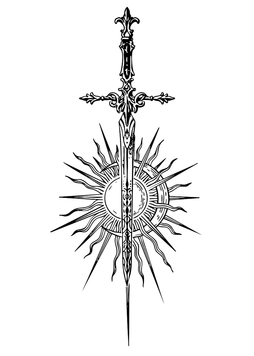'Sword and Sun Tattoo Design' Poster, picture, metal print, paint by ...