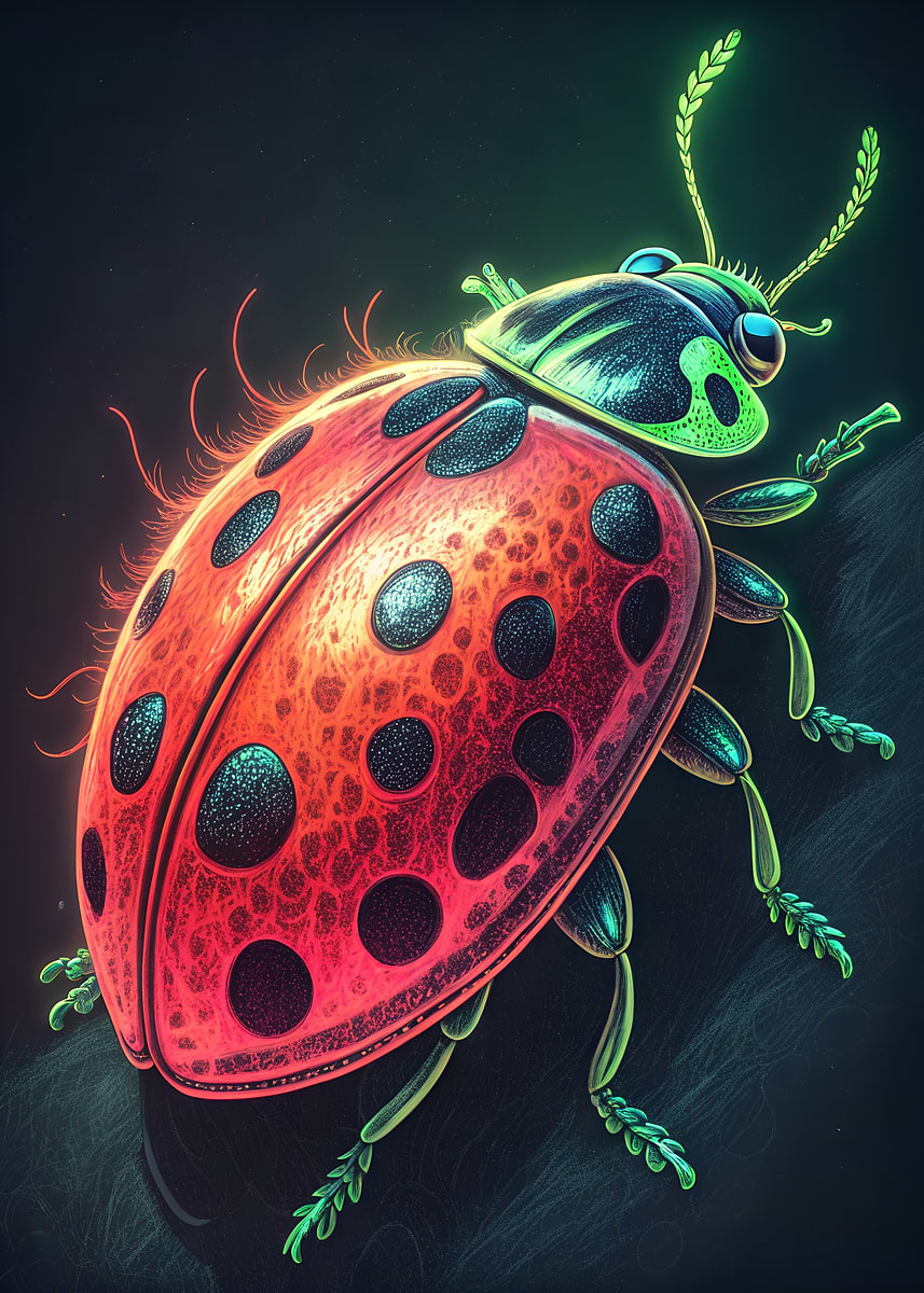 'Neon Ladybug' Poster, picture, metal print, paint by Tobasiano | Displate
