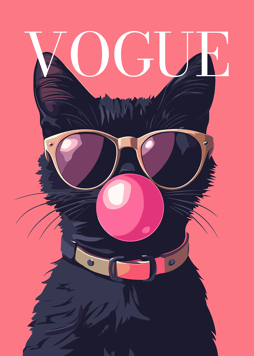 'Vogue Cat with Bubblegum' Poster, picture, metal print, paint by Brook ...