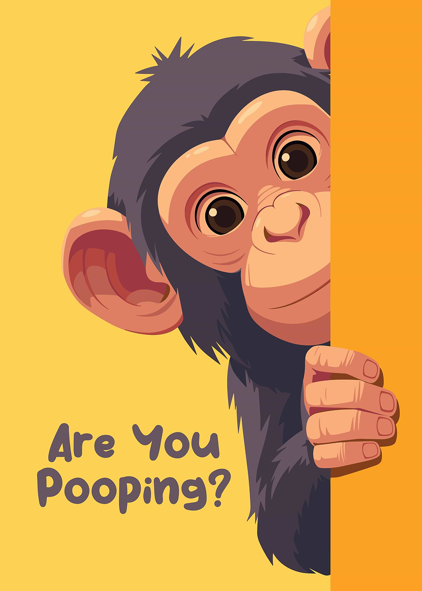 'Cartoon Monkey Asks: Are You Pooping?' Poster, picture, metal print ...