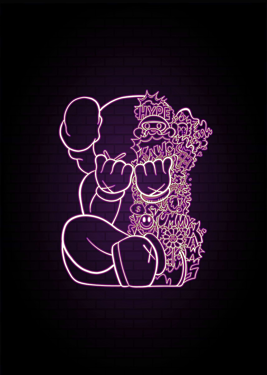 'Neon Kaws Doodle Art on Brick' Poster, picture, metal print, paint by ...
