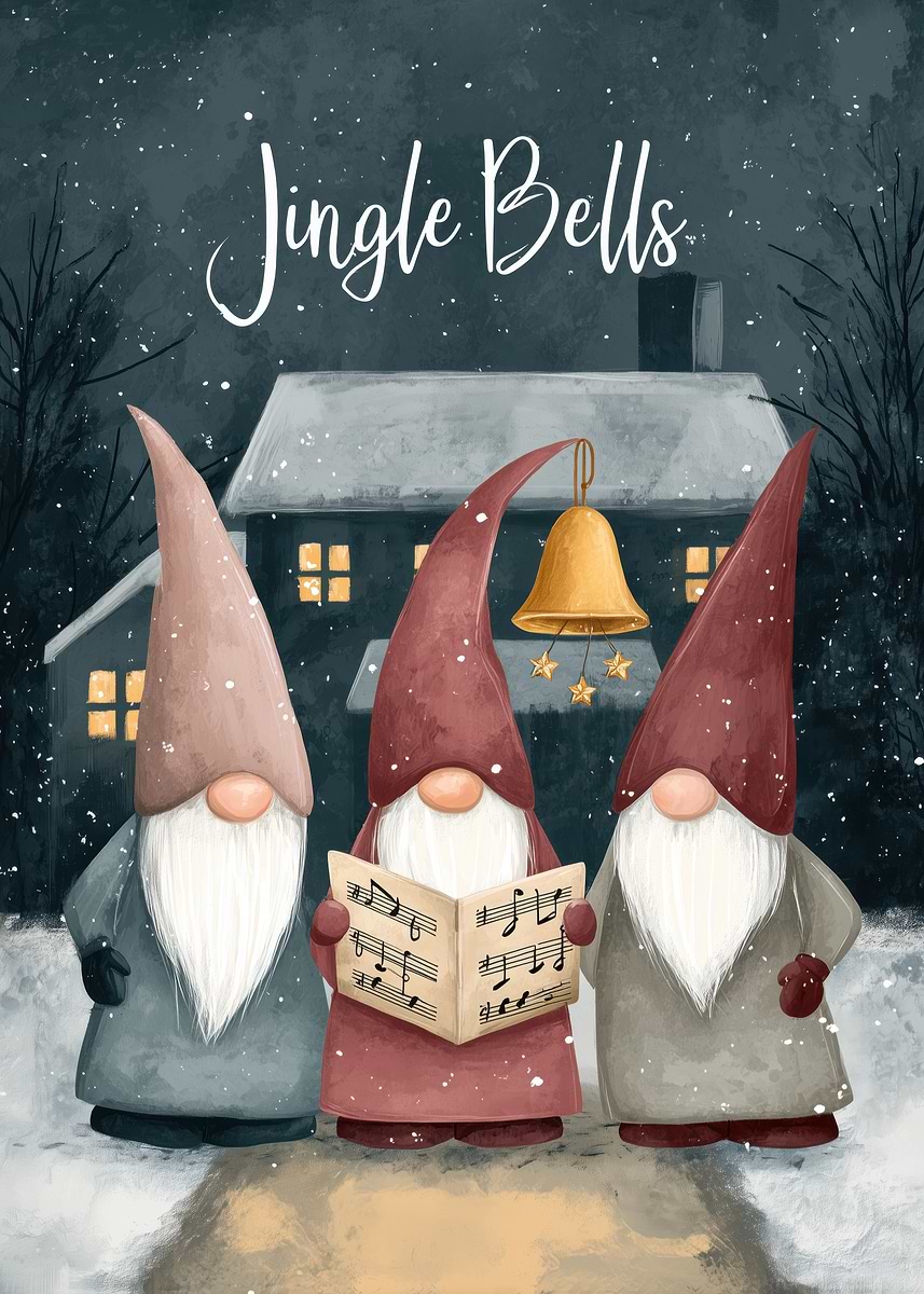 'Christmas Gnomes Caroling Jingle Bells' Poster, picture, metal print ...