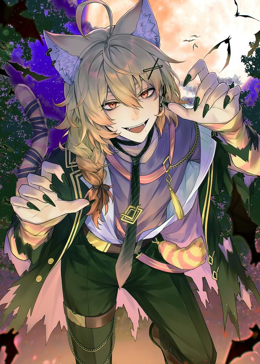 'Anime Catboy Halloween Illustration' Poster, picture, metal print ...