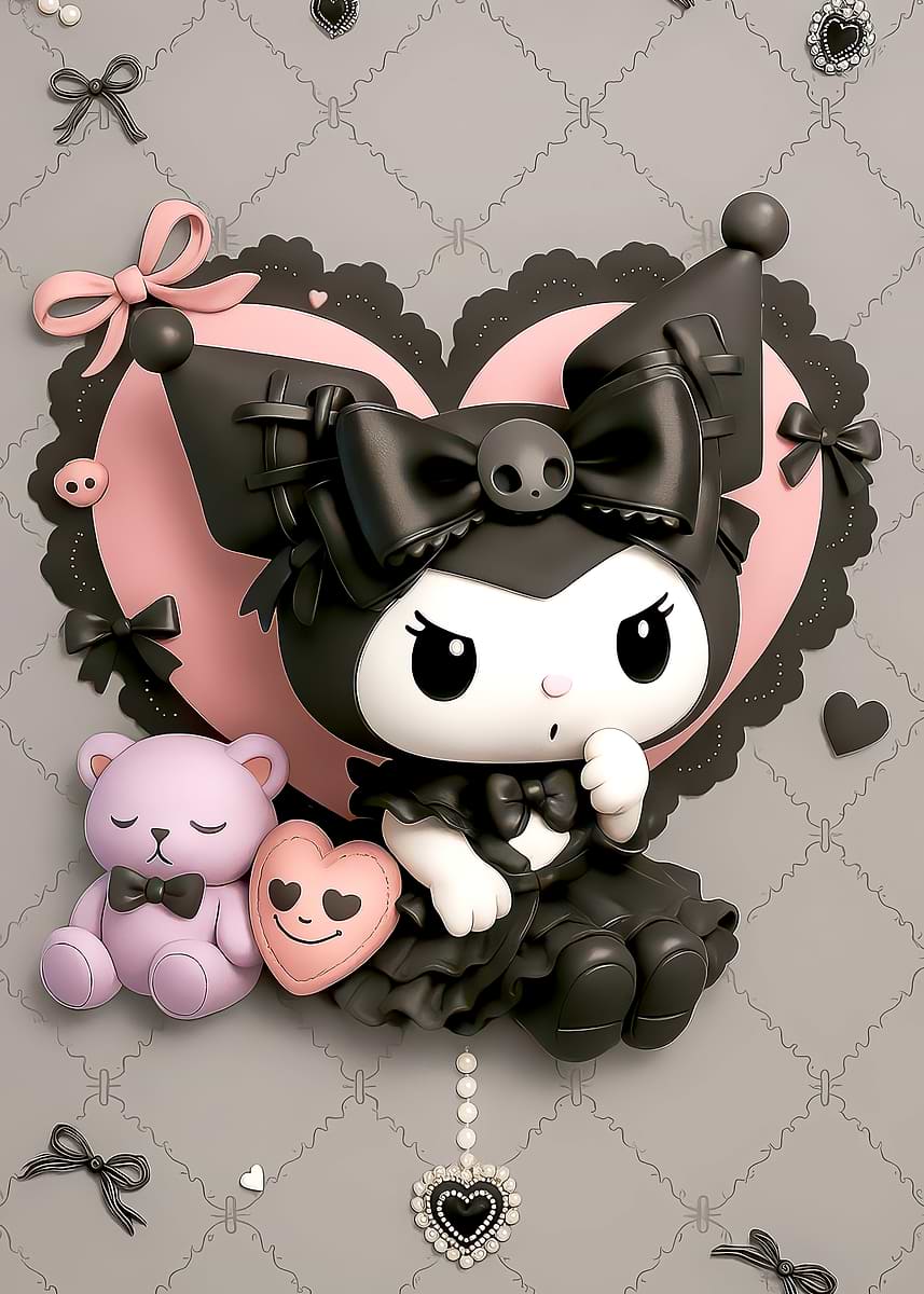 'Kuromi with Teddy Bear Figurine' Poster, picture, metal print, paint ...