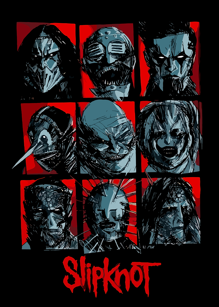 'Slipknot Band Members Masked Portraits' Poster, picture, metal print ...