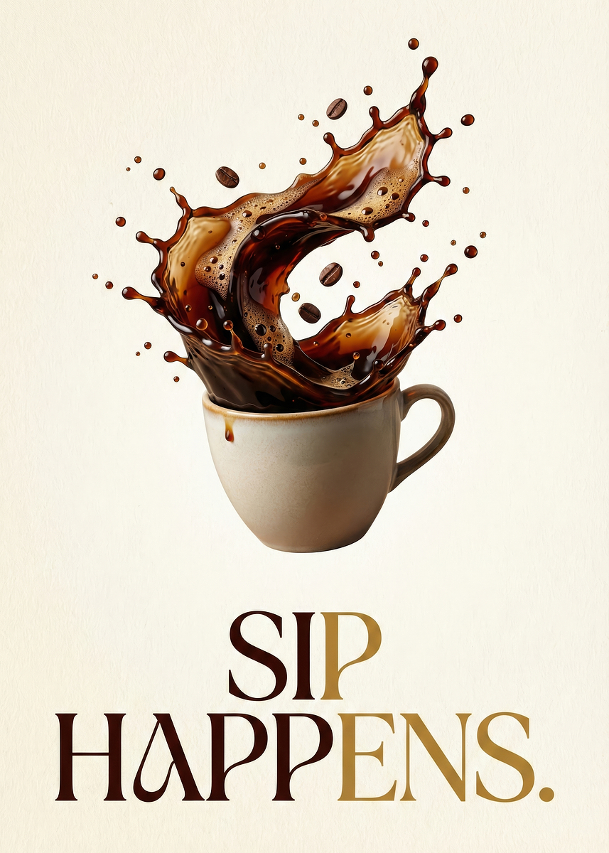 'Coffee Splash 'Sip Happens' Poster' Poster, picture, metal print ...