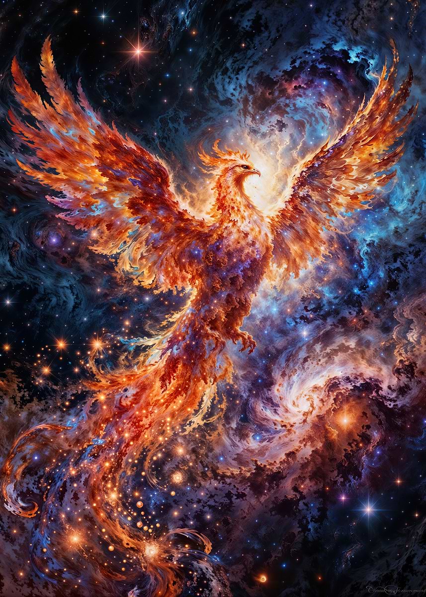 'Cosmic Phoenix Rising' Poster, picture, metal print, paint by HyperArt ...