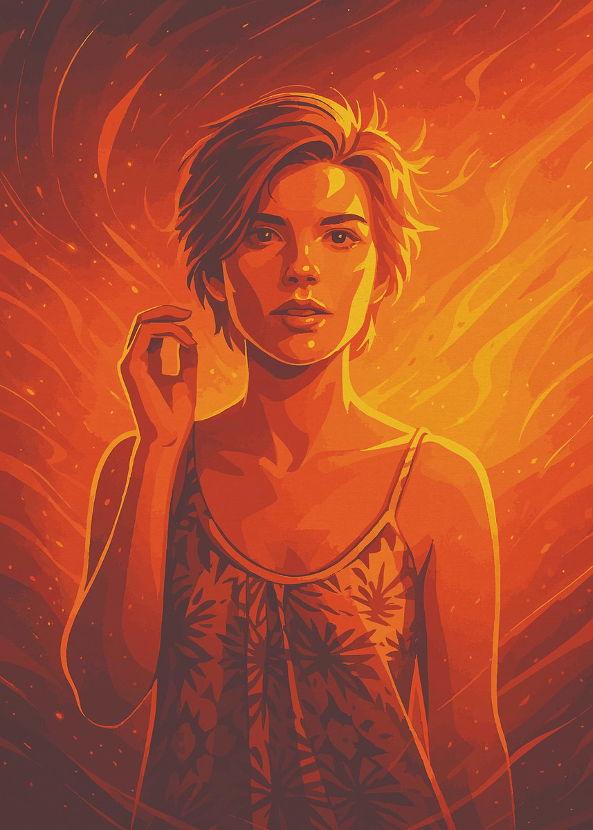 'Woman in Orange Tones Portrait' Poster, picture, metal print, paint by ...