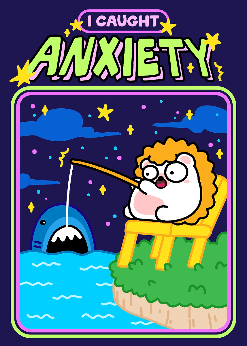 'I Caught Anxiety Cartoon Illustration' Poster, picture, metal print ...