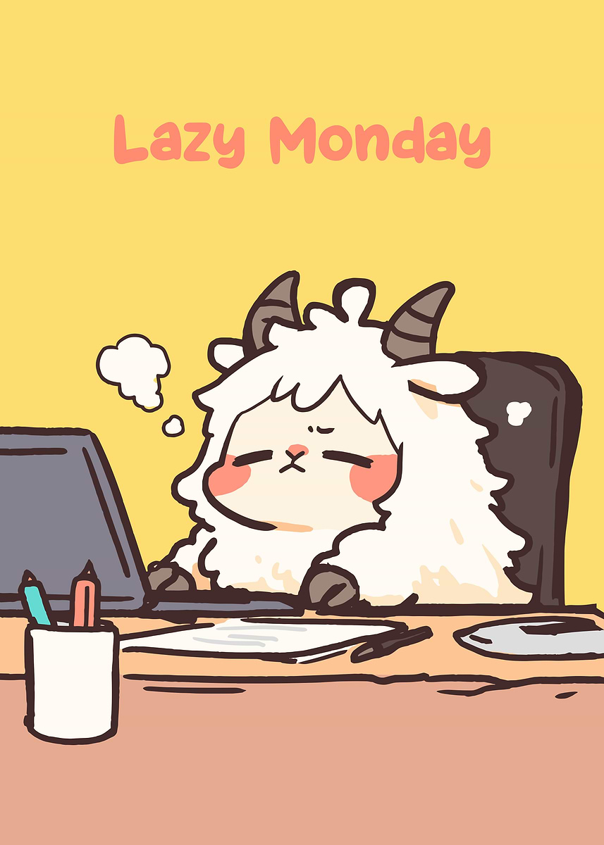 'Lazy Monday Cartoon Goat at Desk' Poster, picture, metal print, paint ...