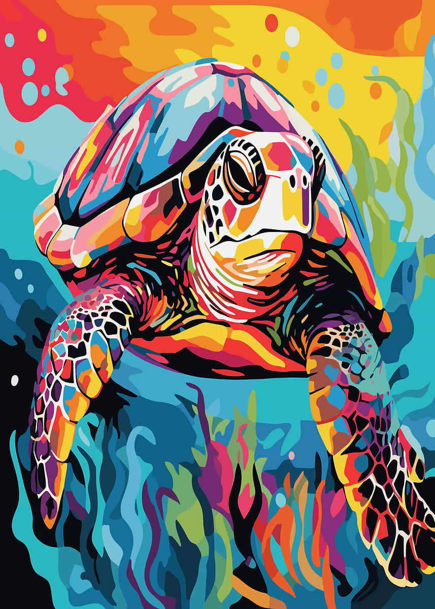 'Colorful Sea Turtle Pop Art' Poster, picture, metal print, paint by ...