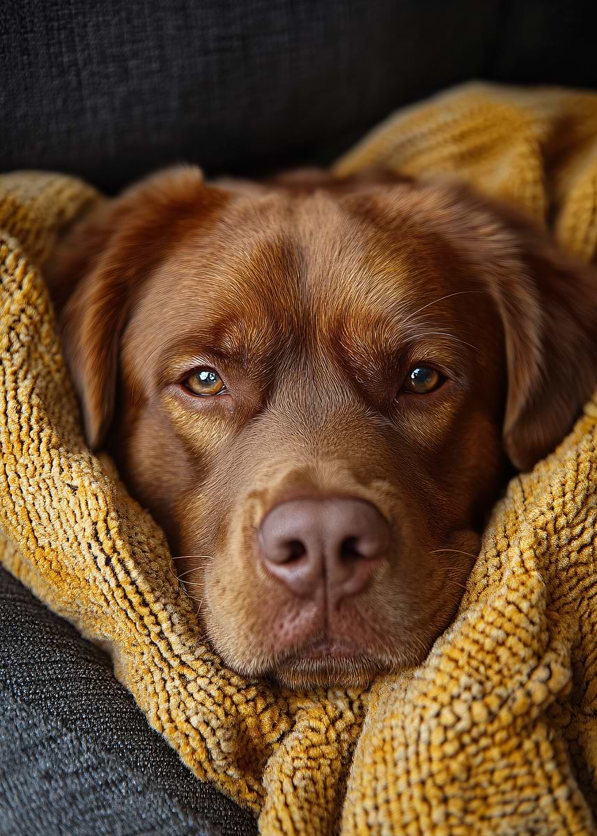 'Cozy Brown Labrador Retriever Portrait' Poster, picture, metal print ...
