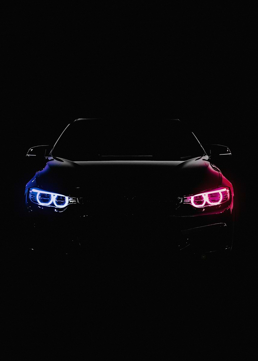 'Car with Neon Lights in the Dark' Poster, picture, metal print, paint ...