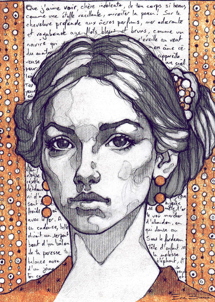 'Pencil Portrait with French Text' Poster, picture, metal print, paint ...