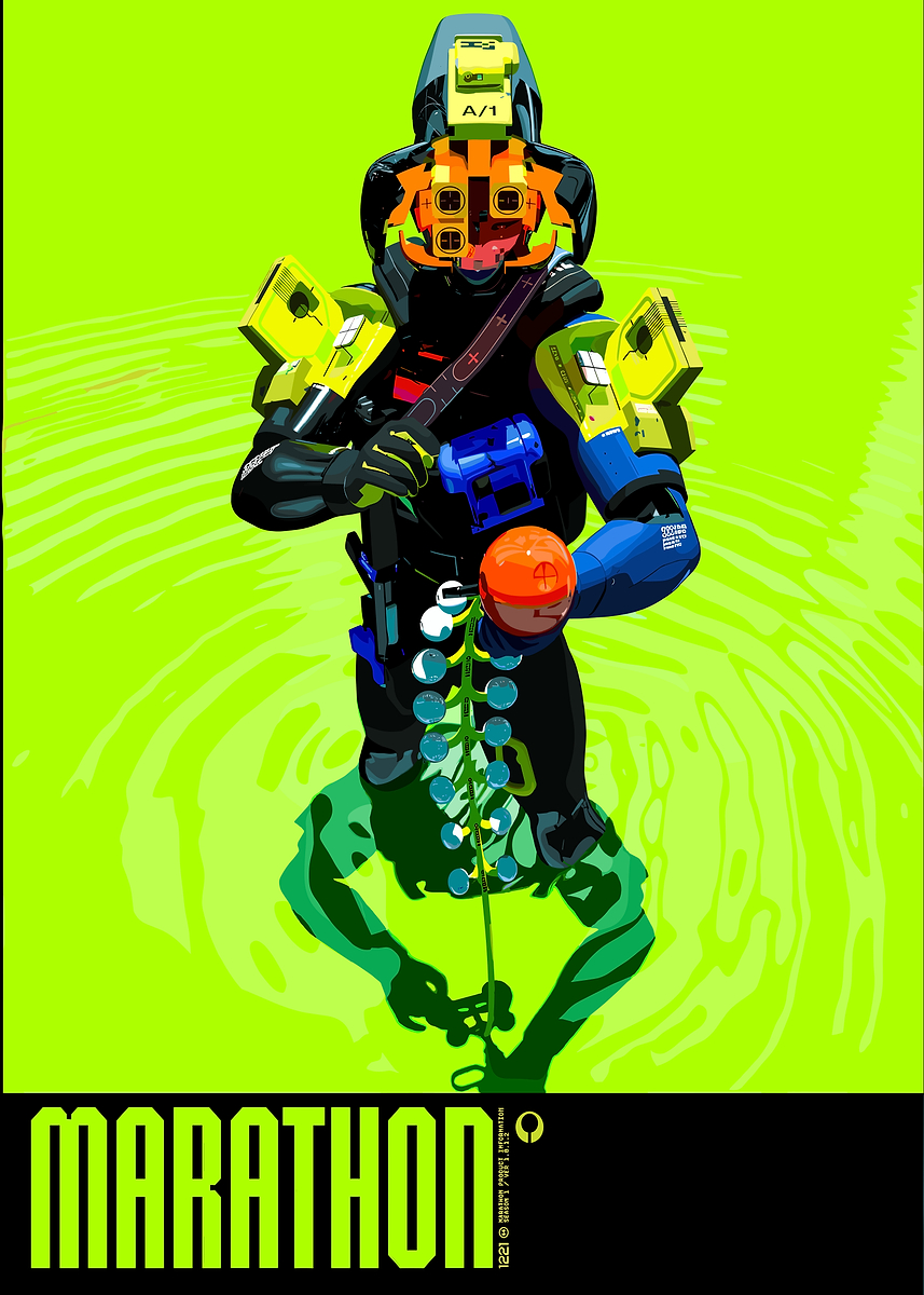'Marathon Game Character in Green' Poster, picture, metal print, paint ...