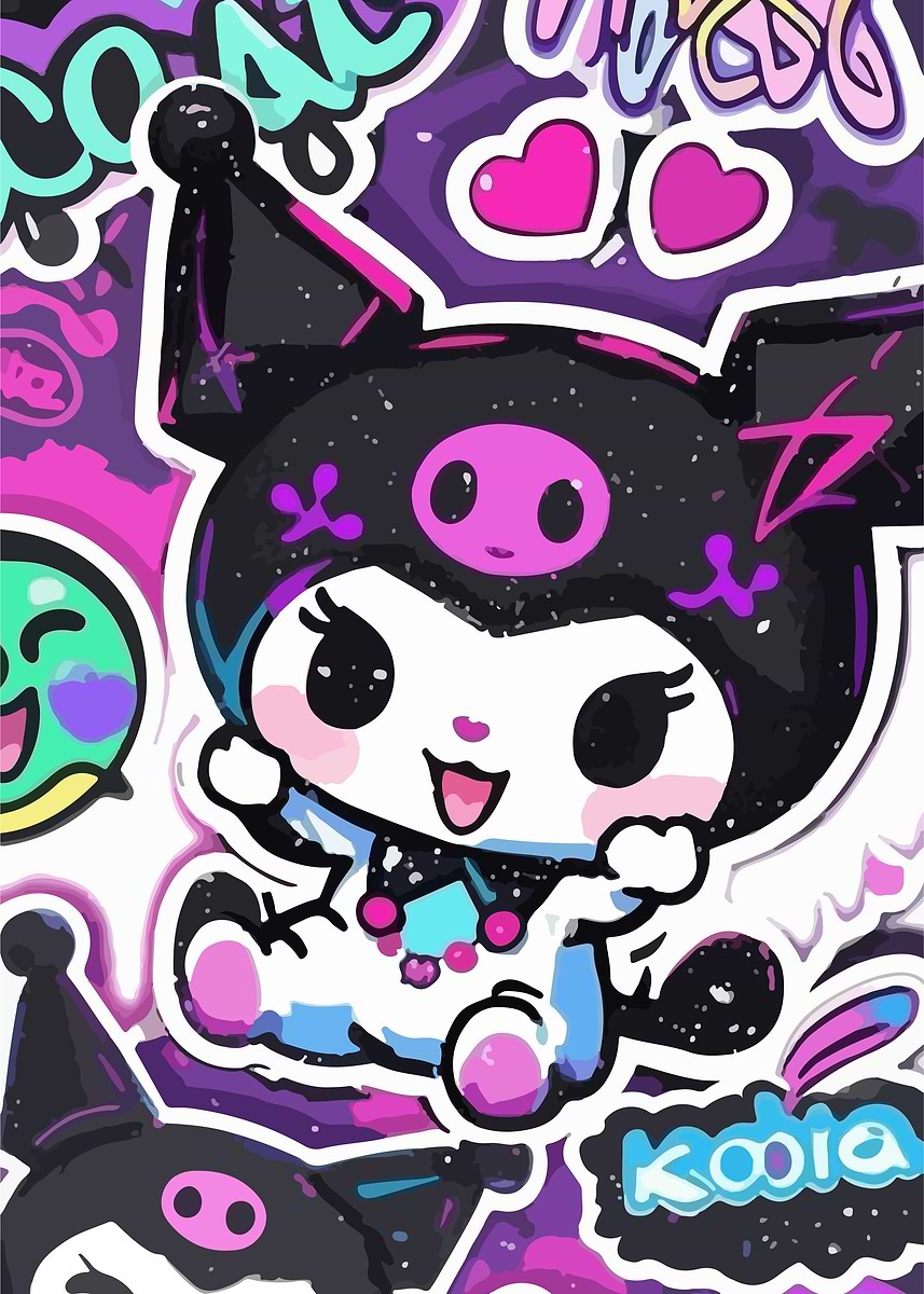 'Kuromi Sticker Art' Poster, picture, metal print, paint by Sanrio ...