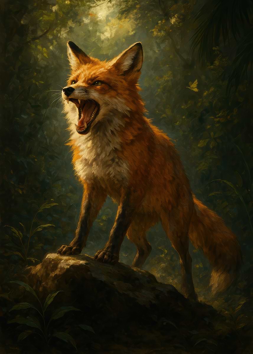 'Roaring Fox in Forest' Poster, picture, metal print, paint by GojoArt ...