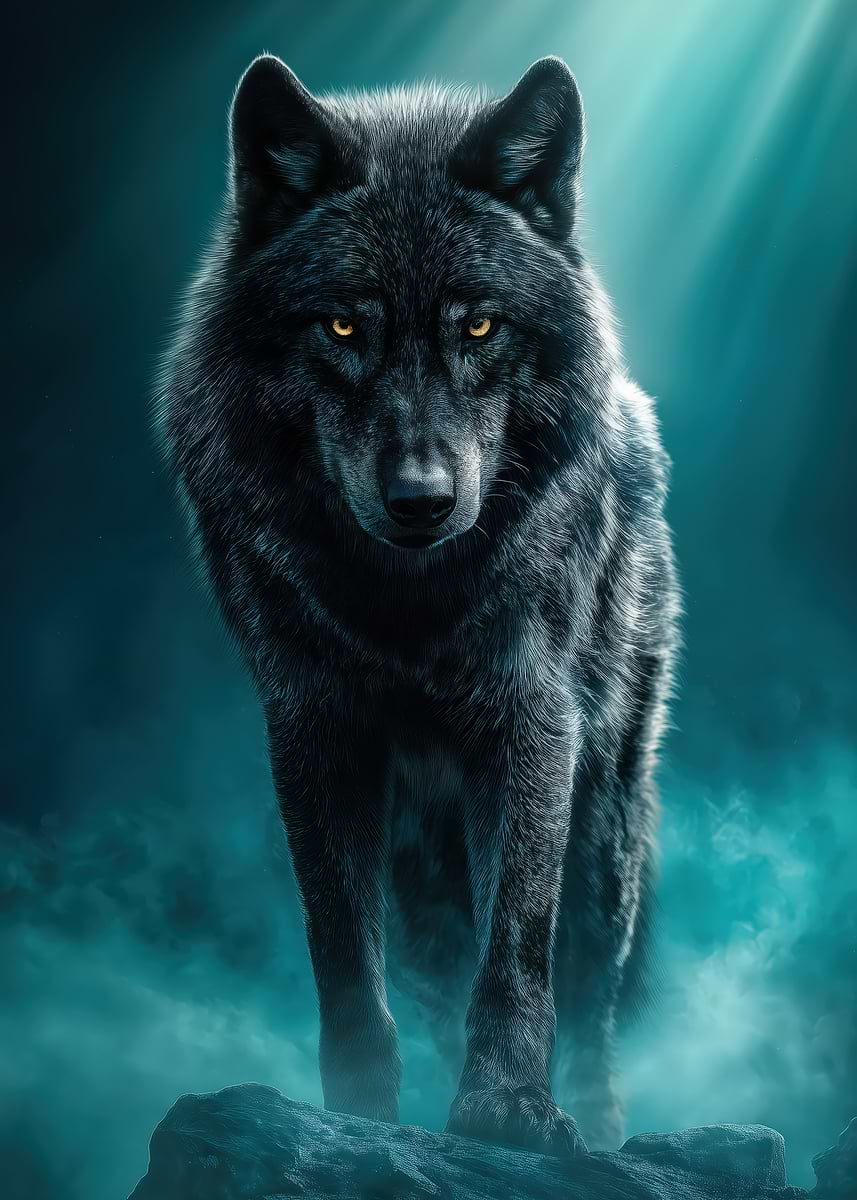 'Majestic Black Wolf Portrait' Poster, picture, metal print, paint by ...