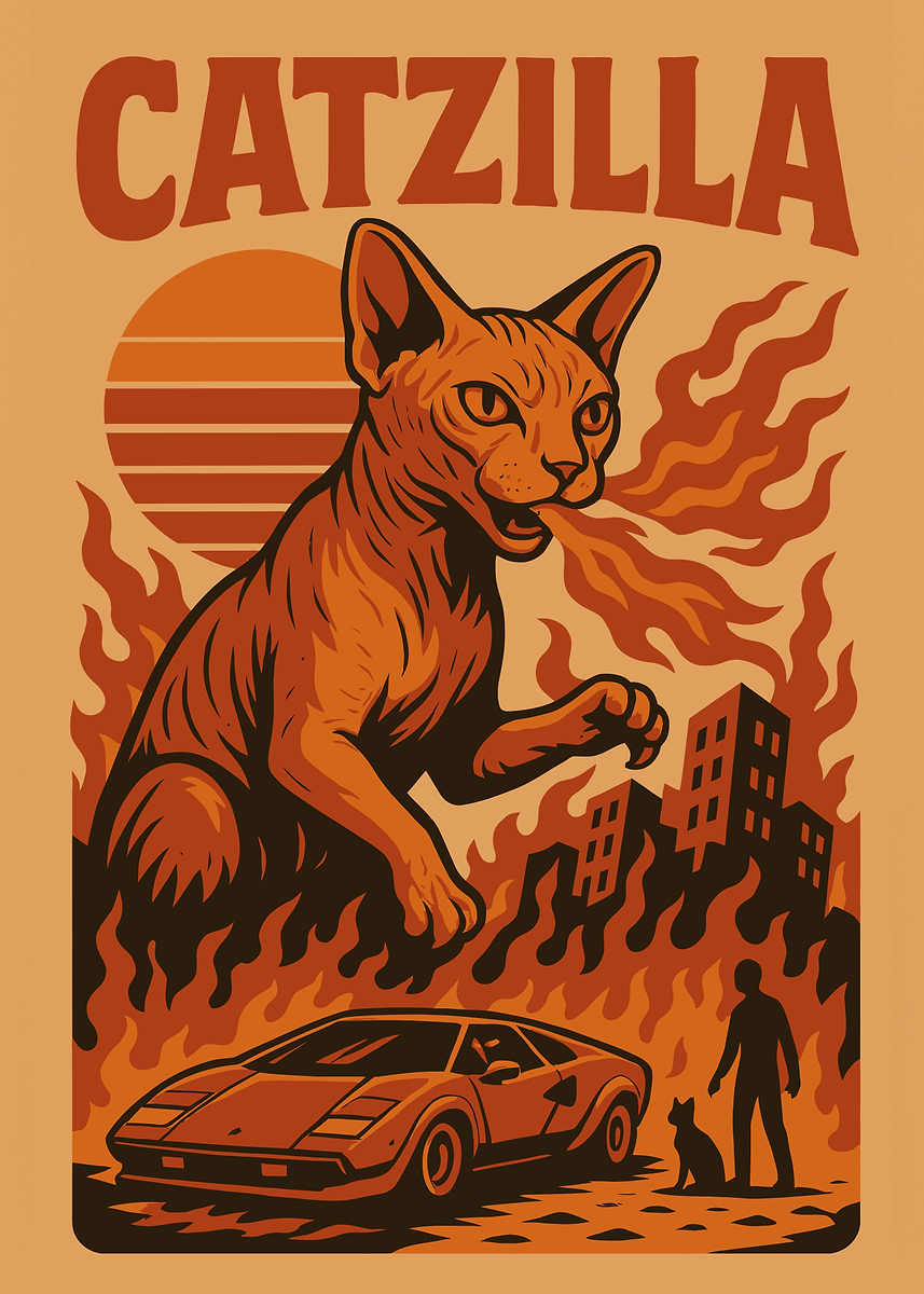 'Catzilla: Feline Apocalypse' Poster, picture, metal print, paint by ...