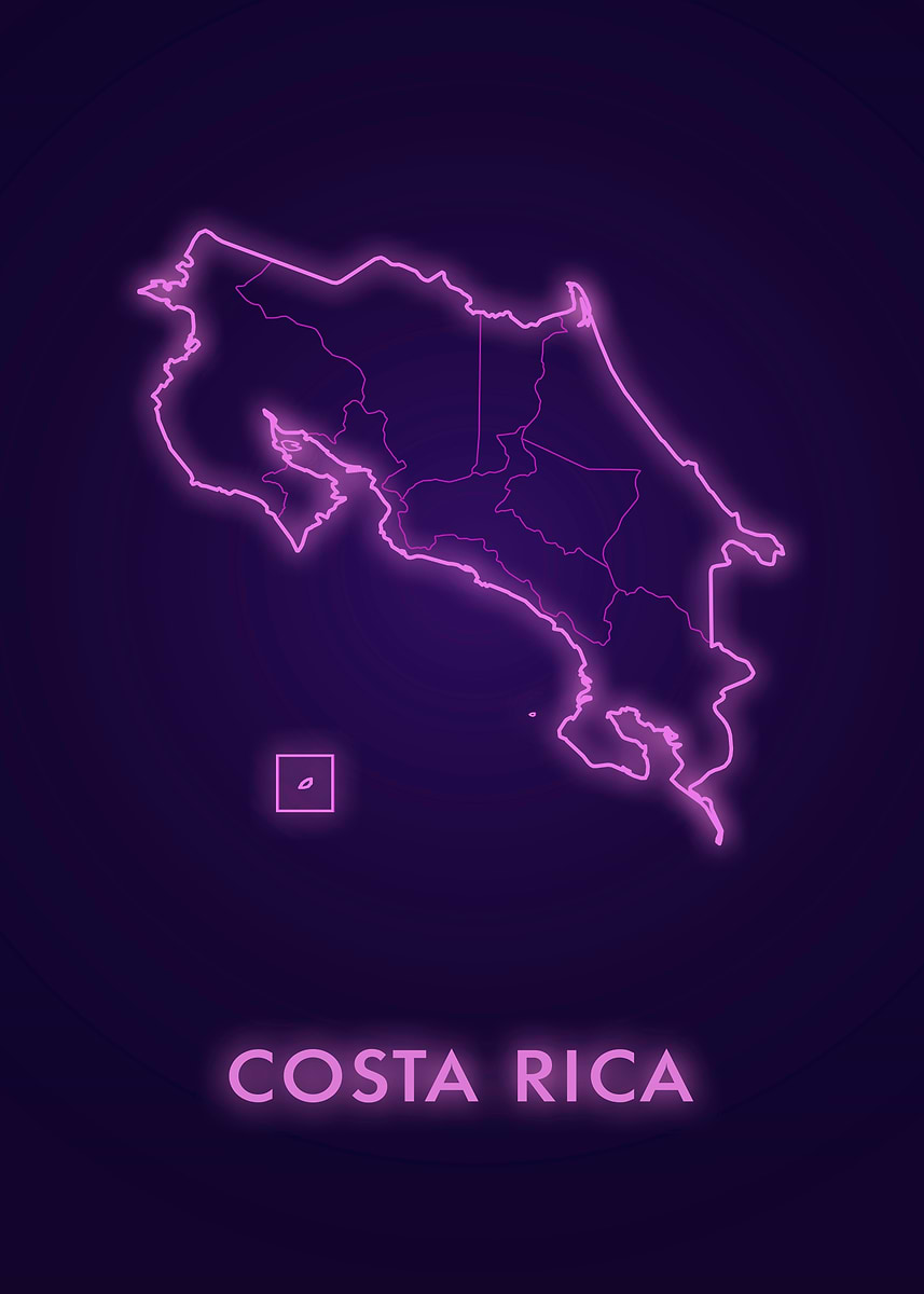 'Costa Rica Neon Map' Poster, picture, metal print, paint by Miracle ...