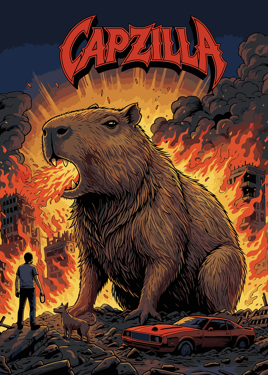 'Capzilla: Capybara Monster in City Ruins' Poster, picture, metal print ...