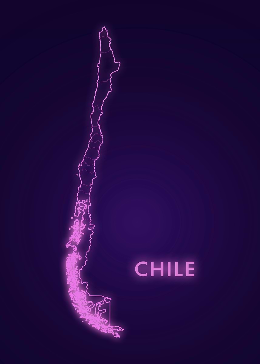 'Neon Chile Map' Poster, picture, metal print, paint by Miracle Studio ...