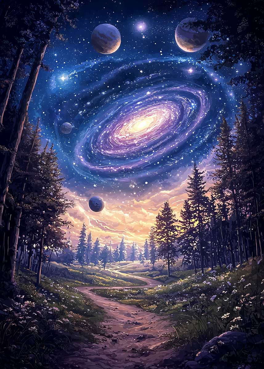 'Cosmic Forest Path' Poster, picture, metal print, paint by Erzebet ...