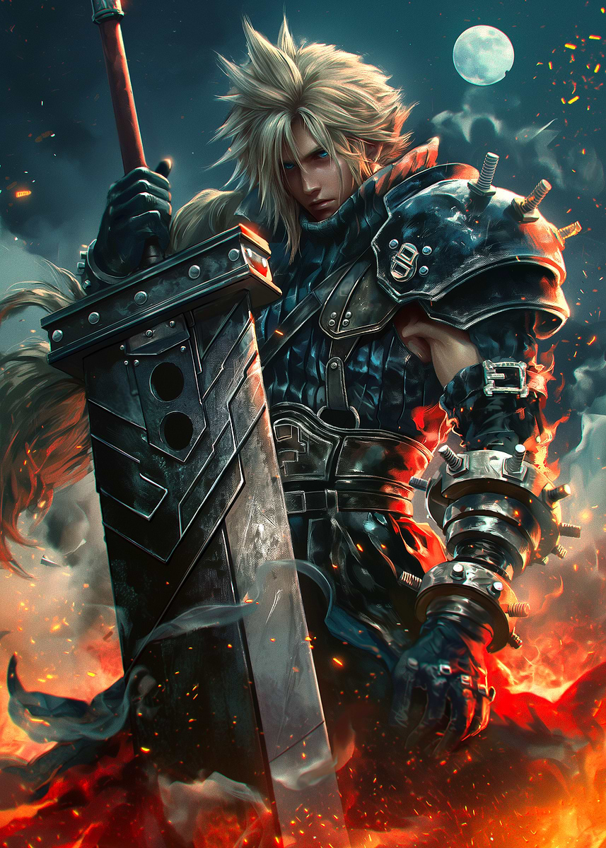 'Cloud Strife with Buster Sword' Poster, picture, metal print, paint by ...