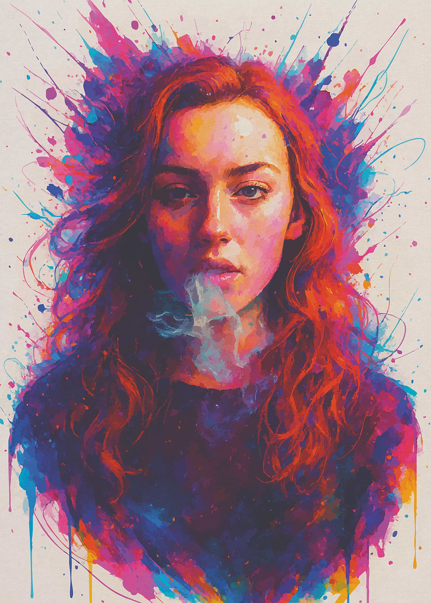 'Colorful Portrait of a Woman Smoking' Poster, picture, metal print ...
