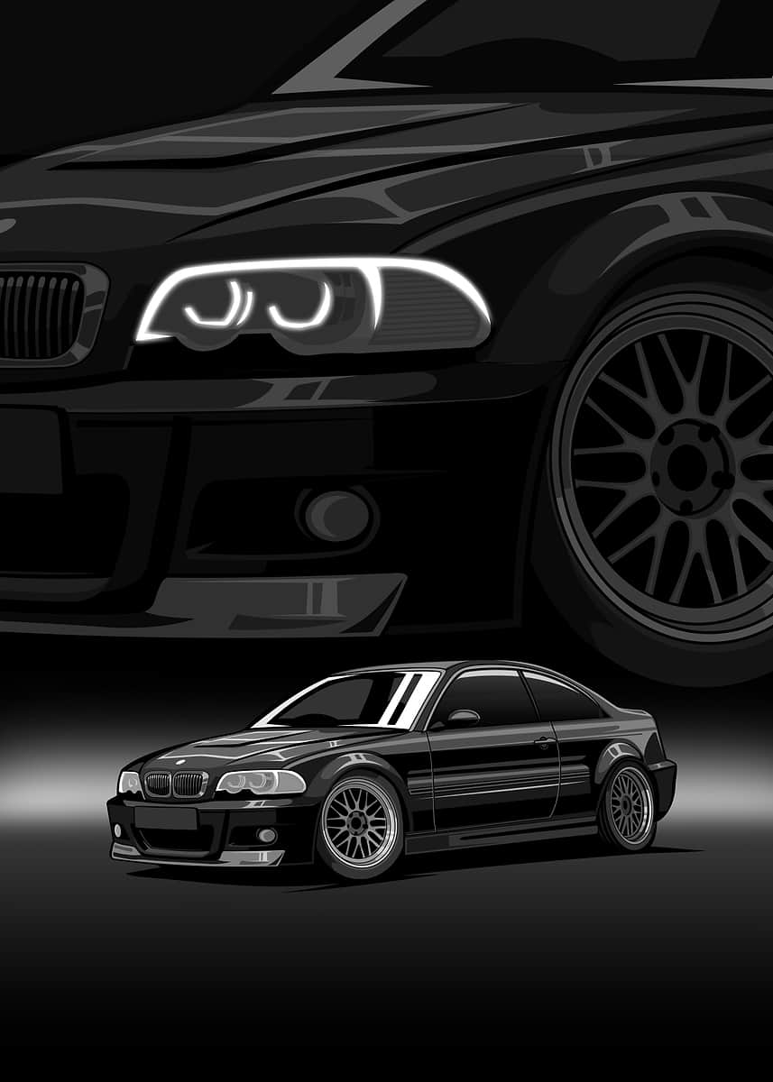 'Black BMW E46 Illustration' Poster, picture, metal print, paint by ...
