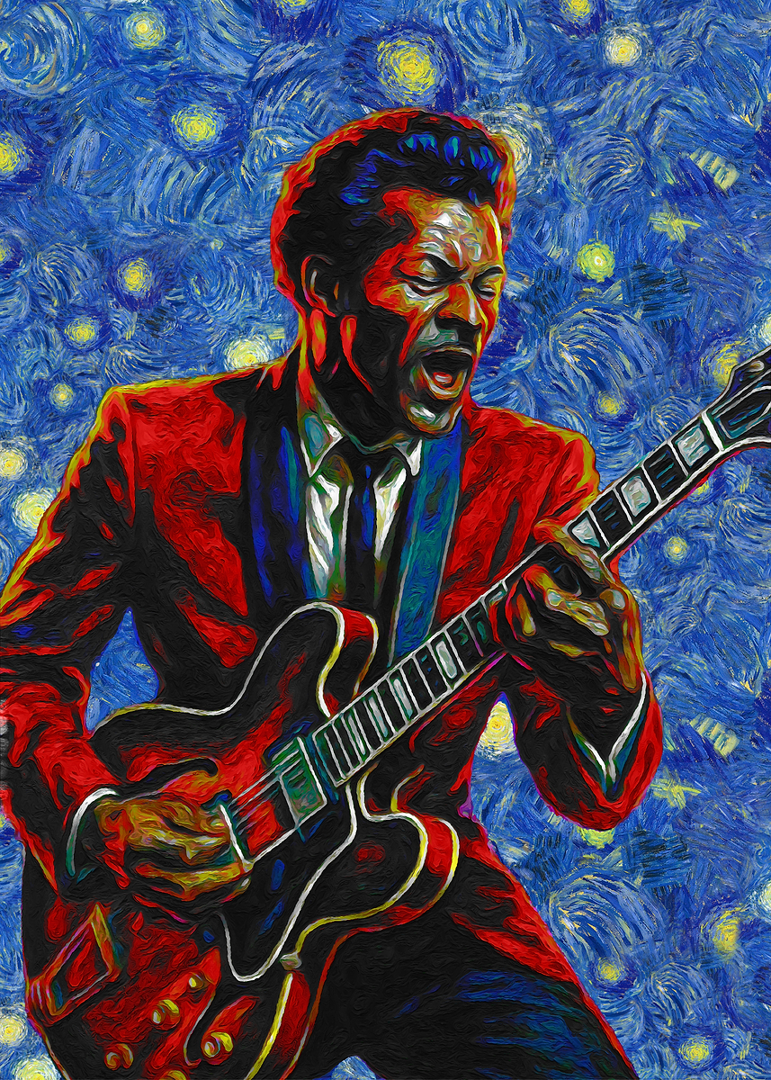 'Chuck Berry Starry Night Style Portrait' Poster, picture, metal print ...