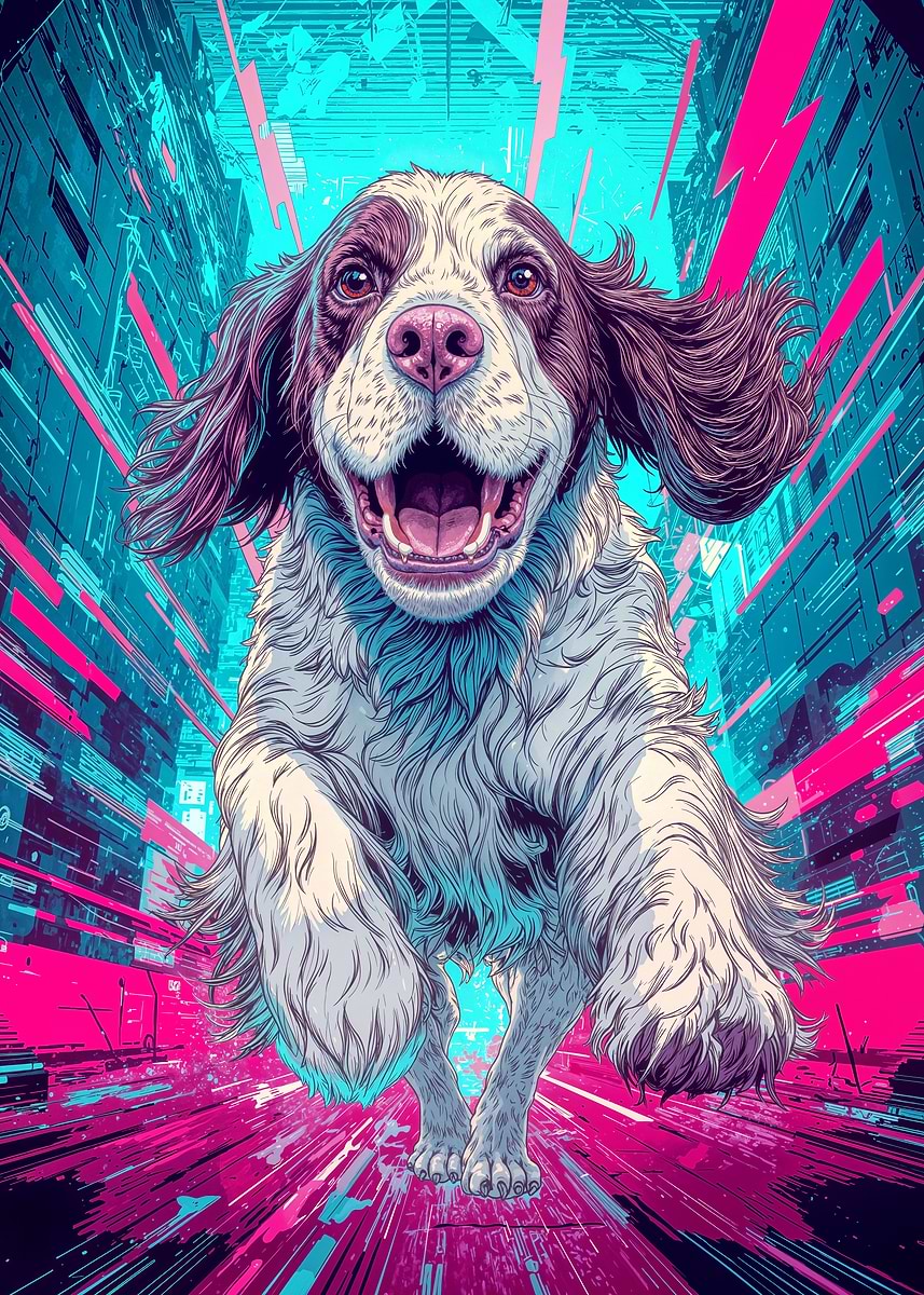 'Cyberpunk Springer Spaniel' Poster, picture, metal print, paint by ...