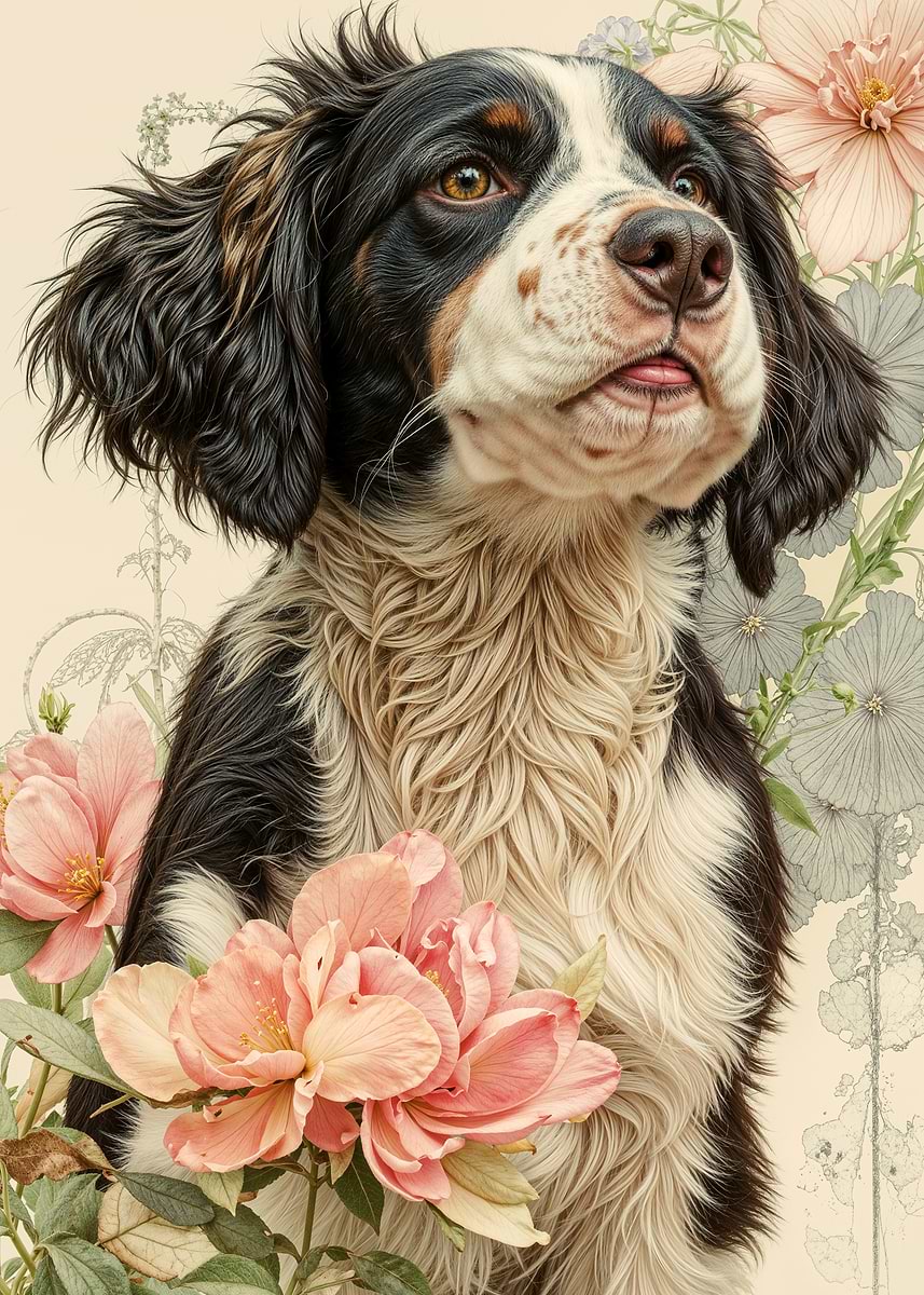 'Floral Springer Spaniel' Poster, picture, metal print, paint by Mark ...
