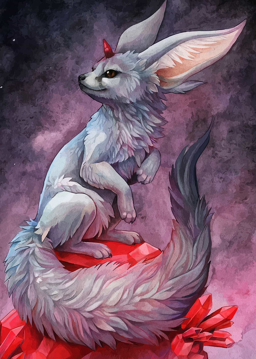 'Horned Fox on Ruby Crystals' Poster, picture, metal print, paint by ...