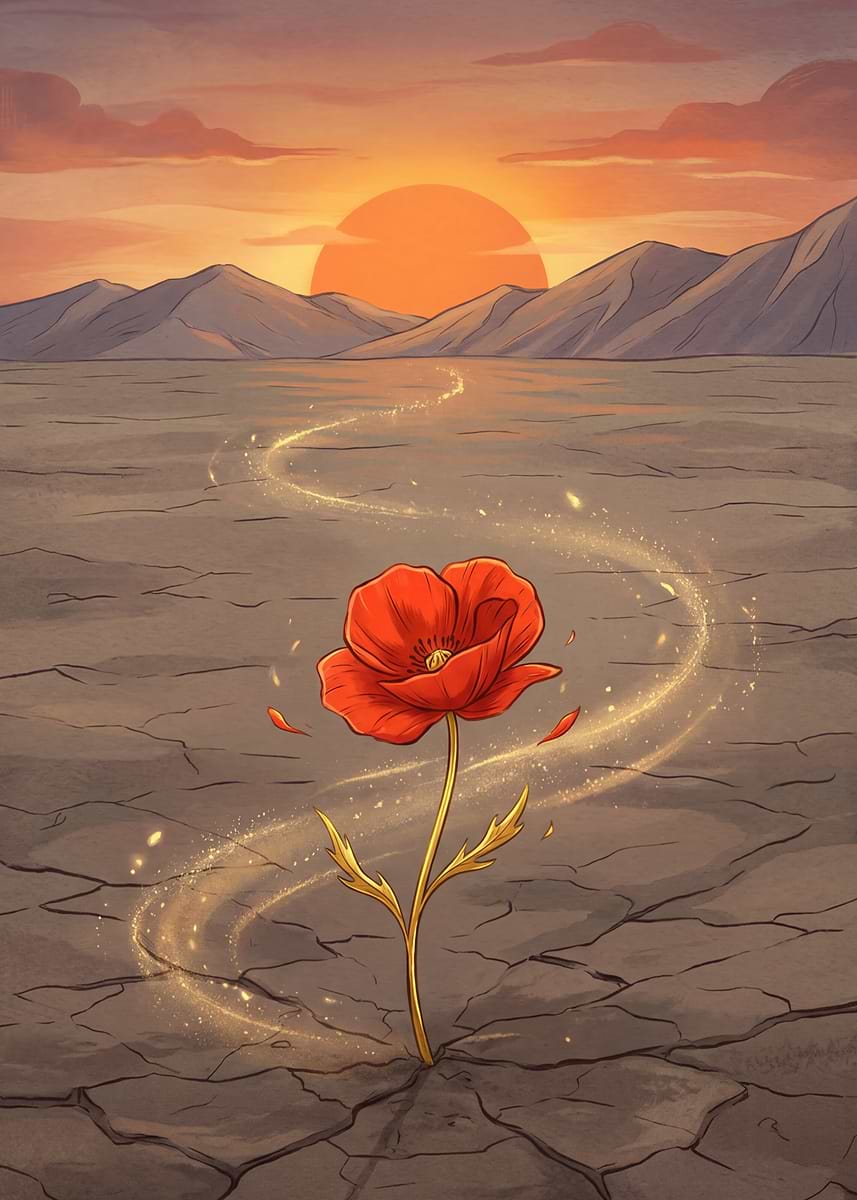 'Poppy in Cracked Earth at Sunset' Poster, picture, metal print, paint ...