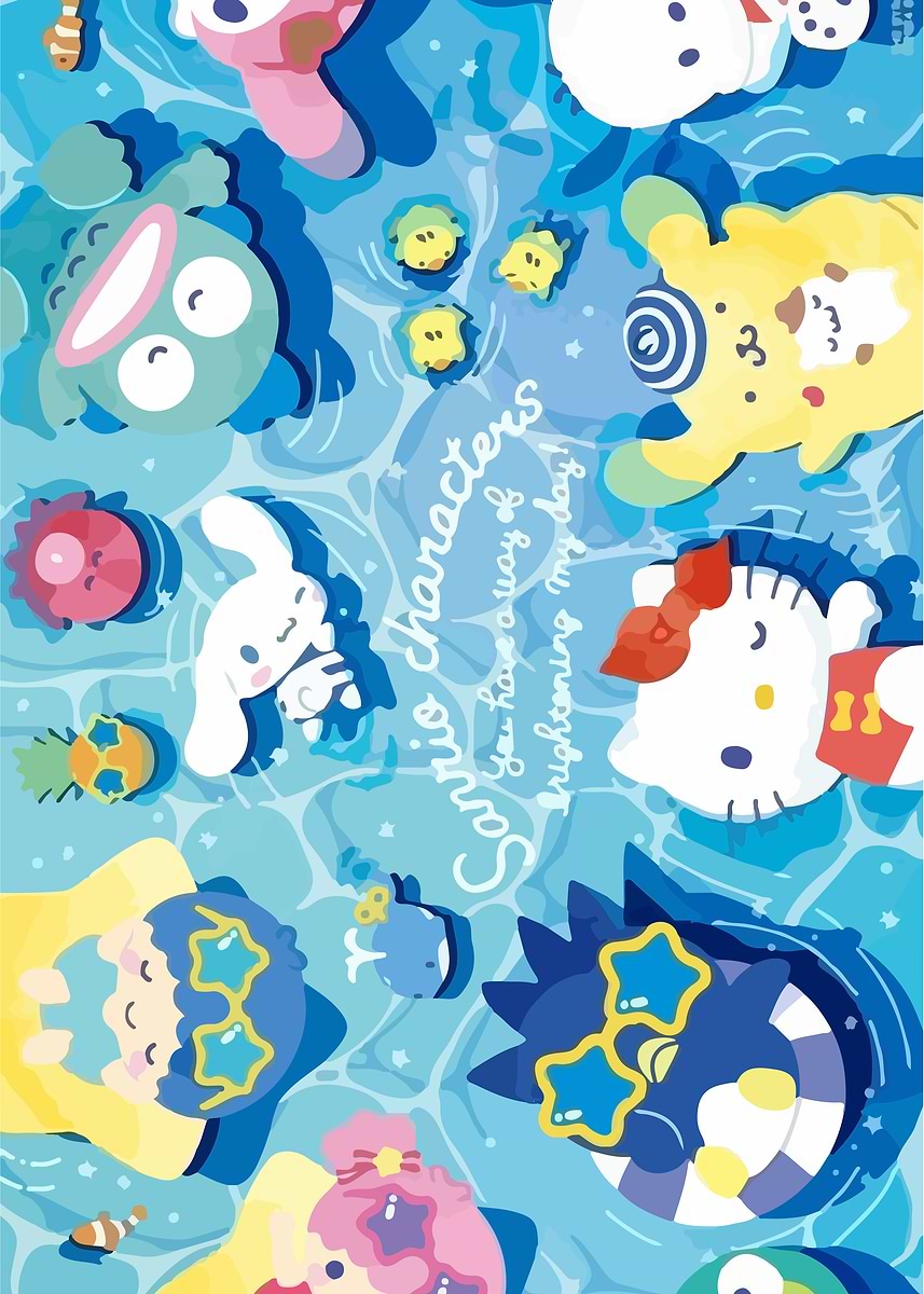 'Sanrio Characters Swimming Pool Illustration' Poster, picture, metal ...