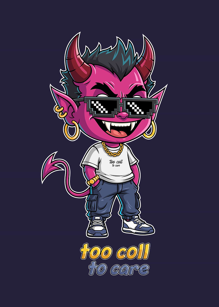 'Cool Devil Cartoon Character' Poster, picture, metal print, paint by ...