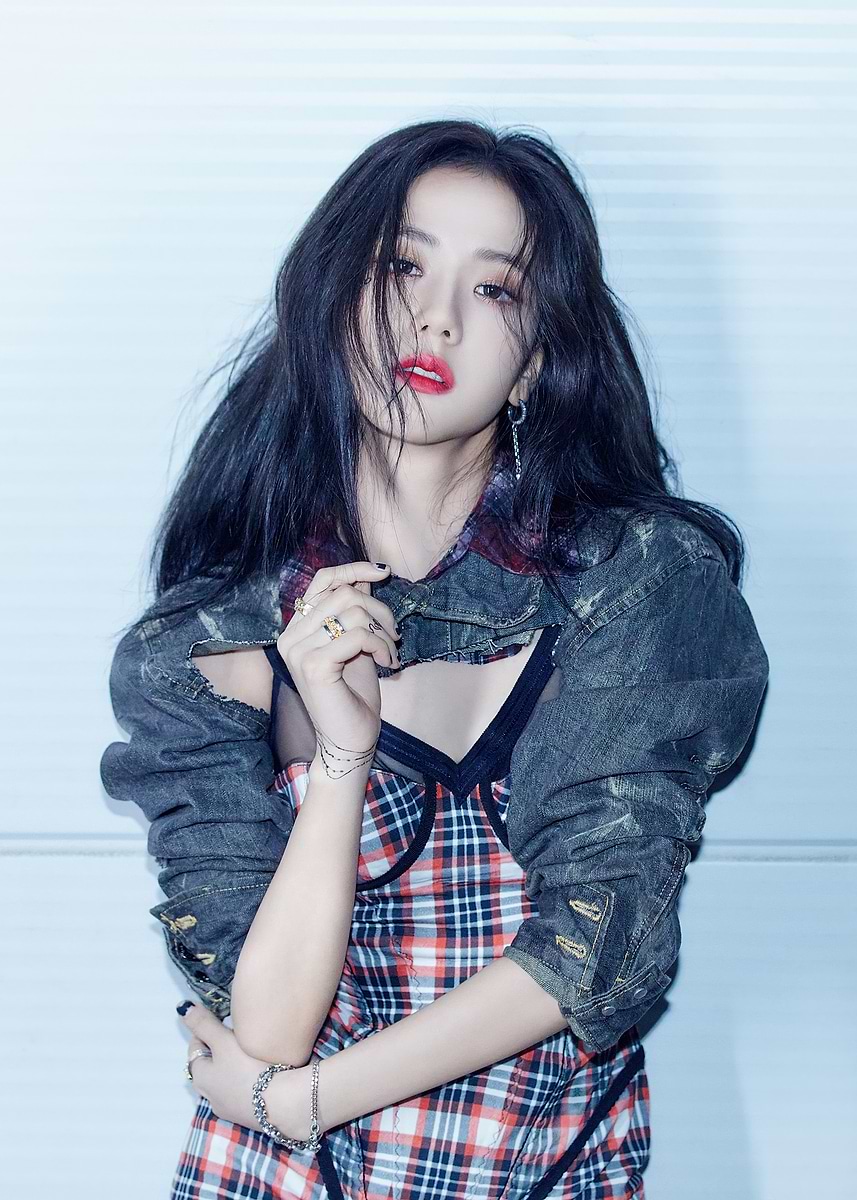 'Jisoo Stylish Woman in Plaid and Denim' Poster, picture, metal print ...