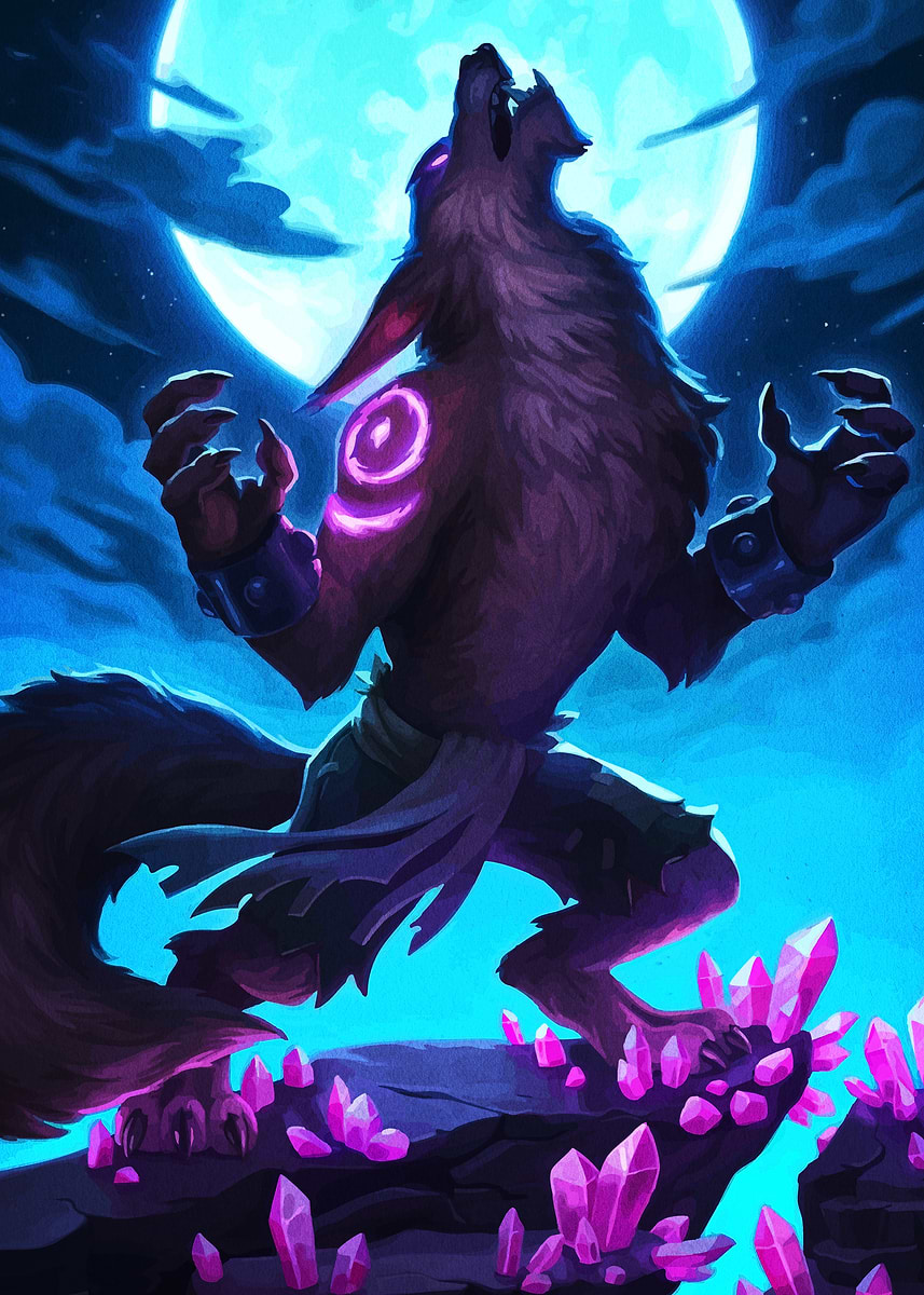'Werewolf Howling Moon' Poster, picture, metal print, paint by ...