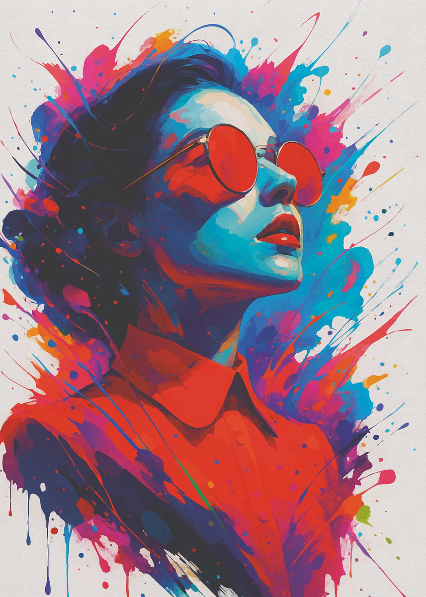 'Colorful Portrait with Sunglasses' Poster, picture, metal print, paint ...
