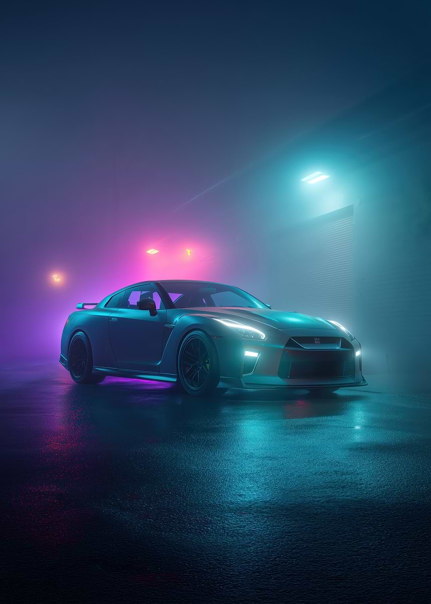 'Nissan GT-R in Neon Fog' Poster, picture, metal print, paint by Ilyrin ...