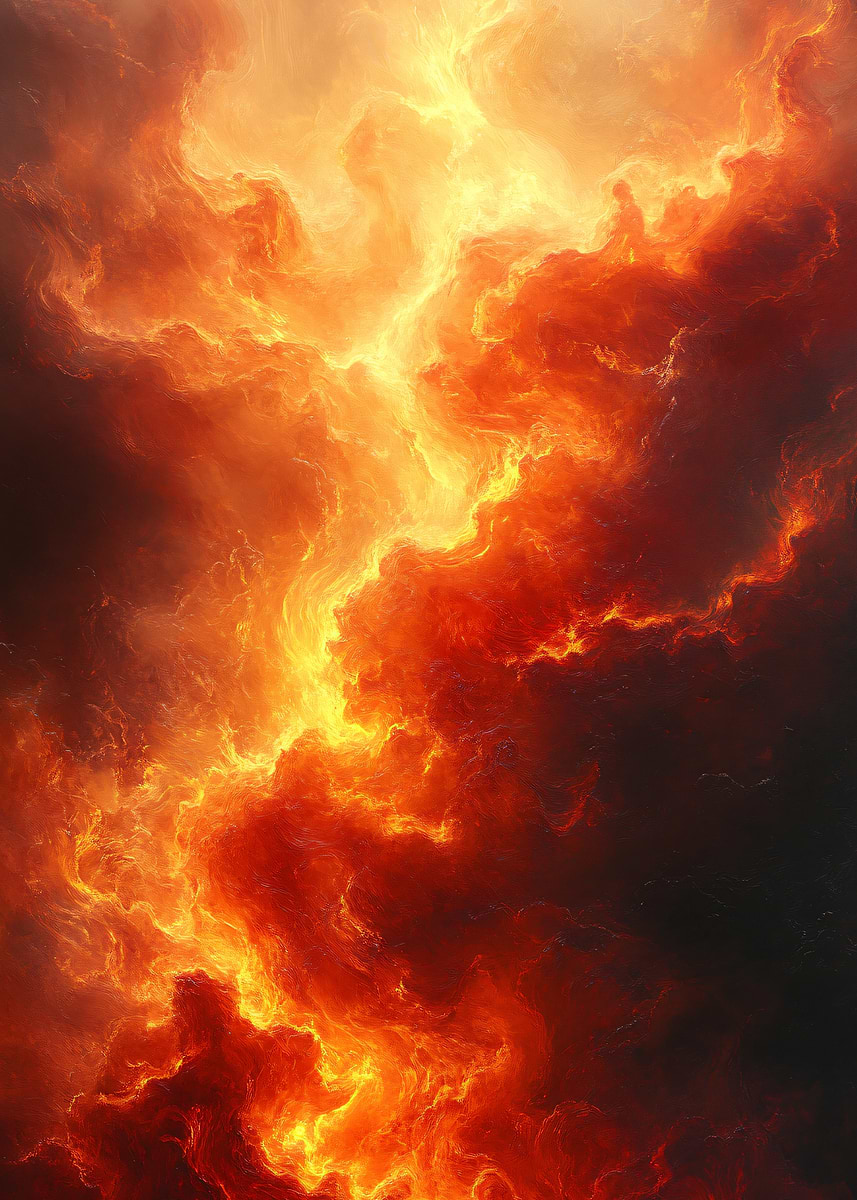 'Fiery Abstract Cloudscape' Poster, picture, metal print, paint by ...