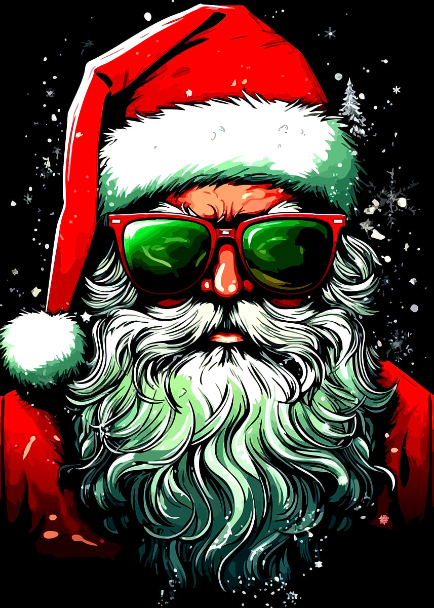'Cool Santa with Sunglasses' Poster, picture, metal print, paint by ...