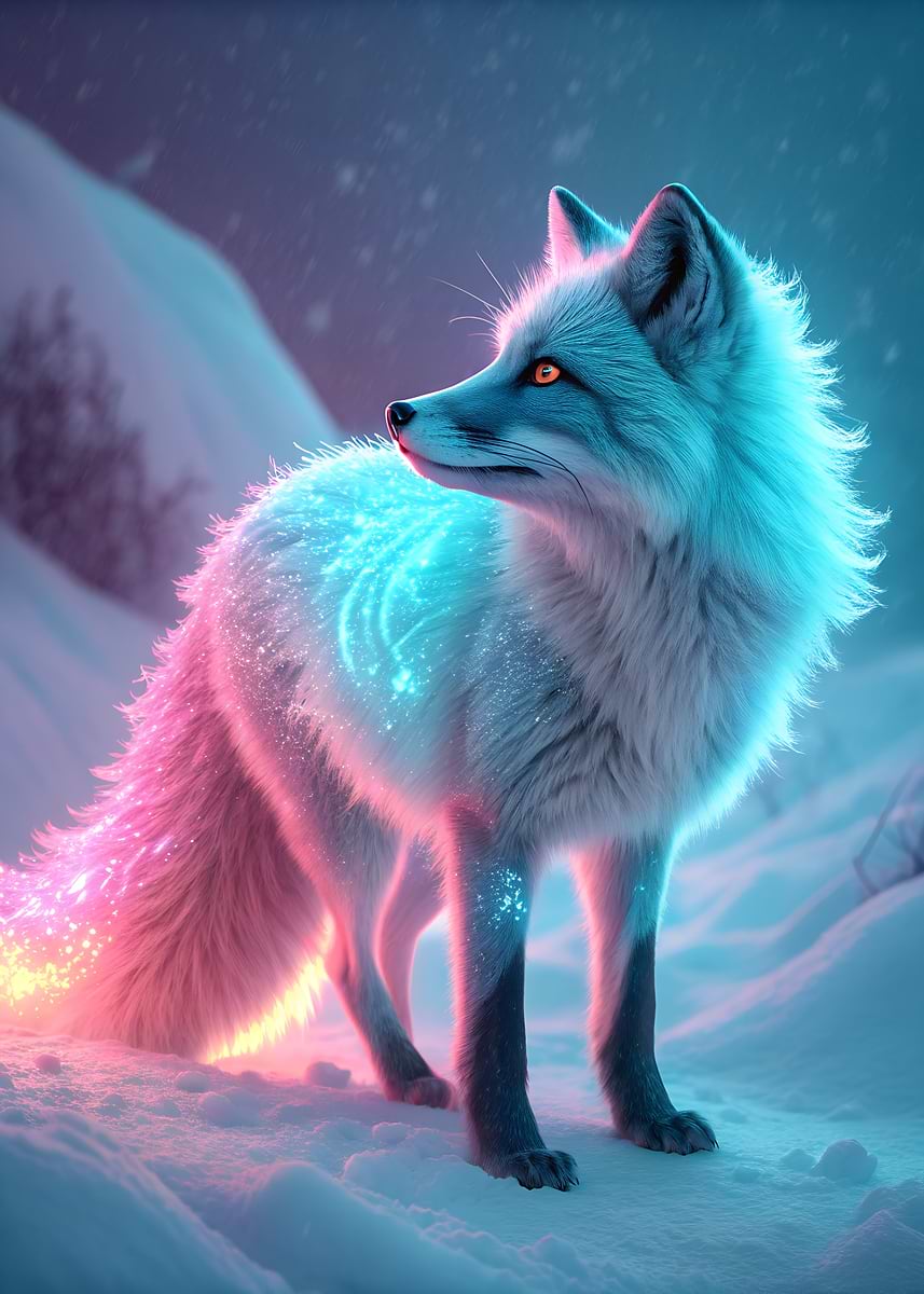 'Neon Arctic Fox in Winter Wonderland' Poster, picture, metal print ...