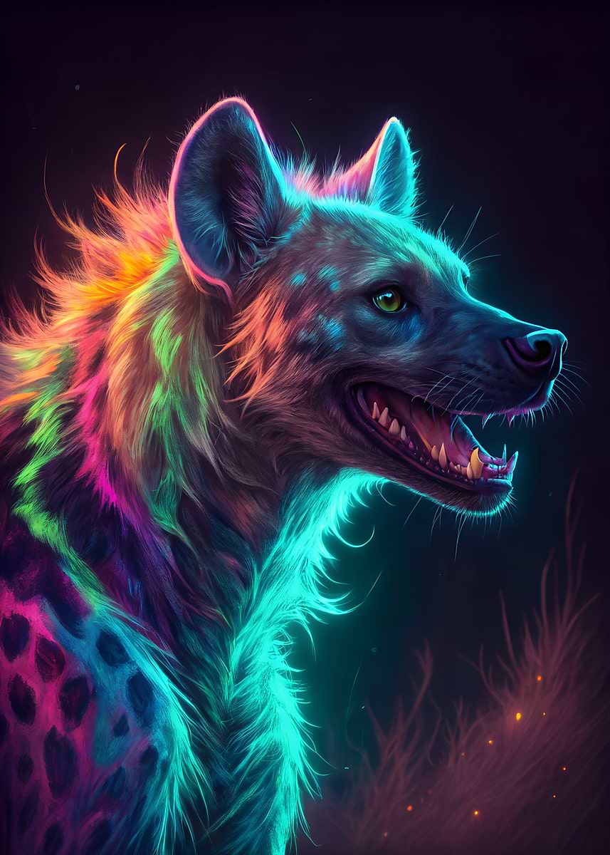 'Colorful Neon Hyena Portrait' Poster, picture, metal print, paint by ...